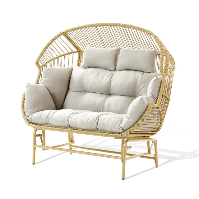 PARKWELL 2 Person Glider Egg Chair - Wicker Rocking Egg Loveseat for ...
