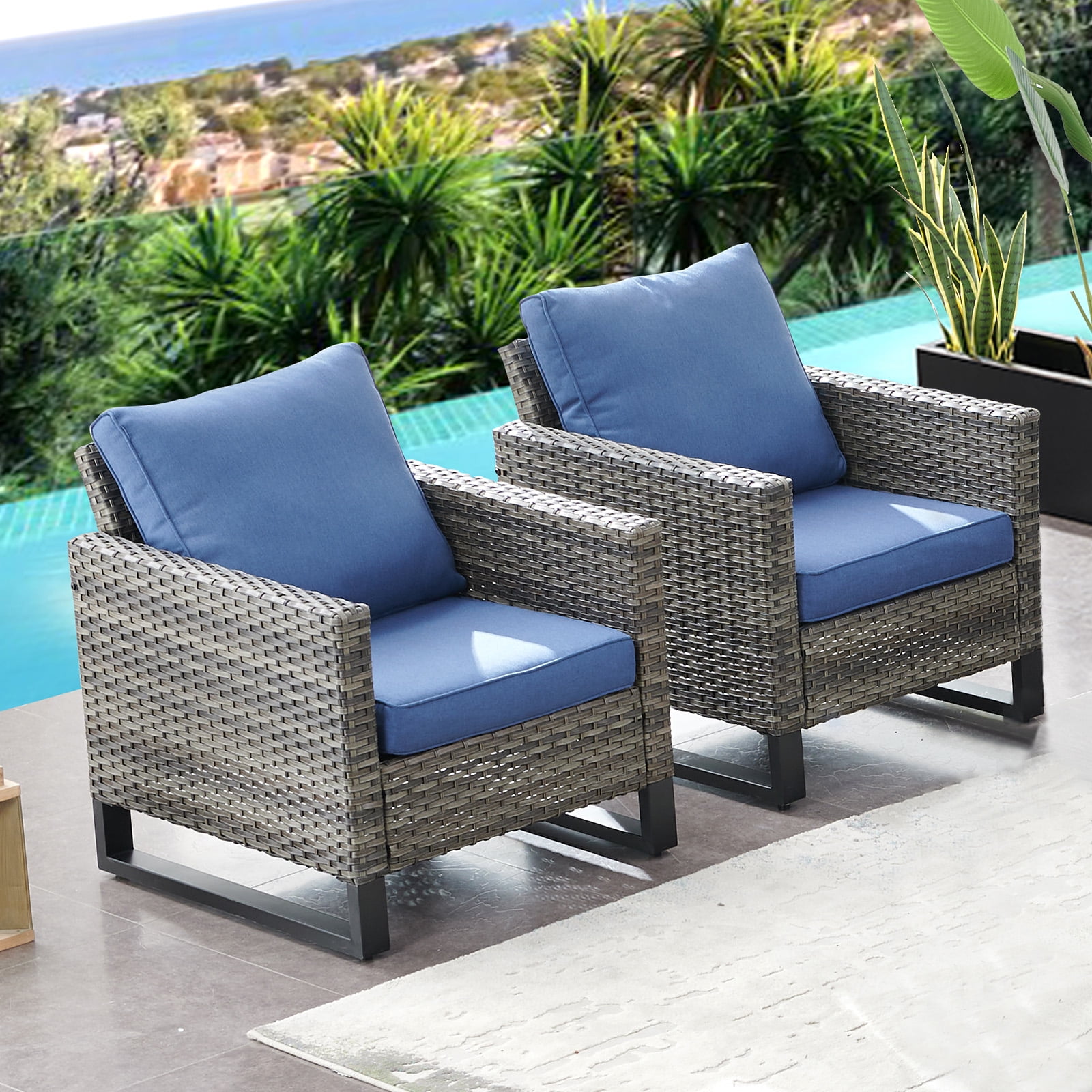PARKWELL 2-Piece Wicker Patio Chairs - Outdoor Patio Lounge Chairs with ...