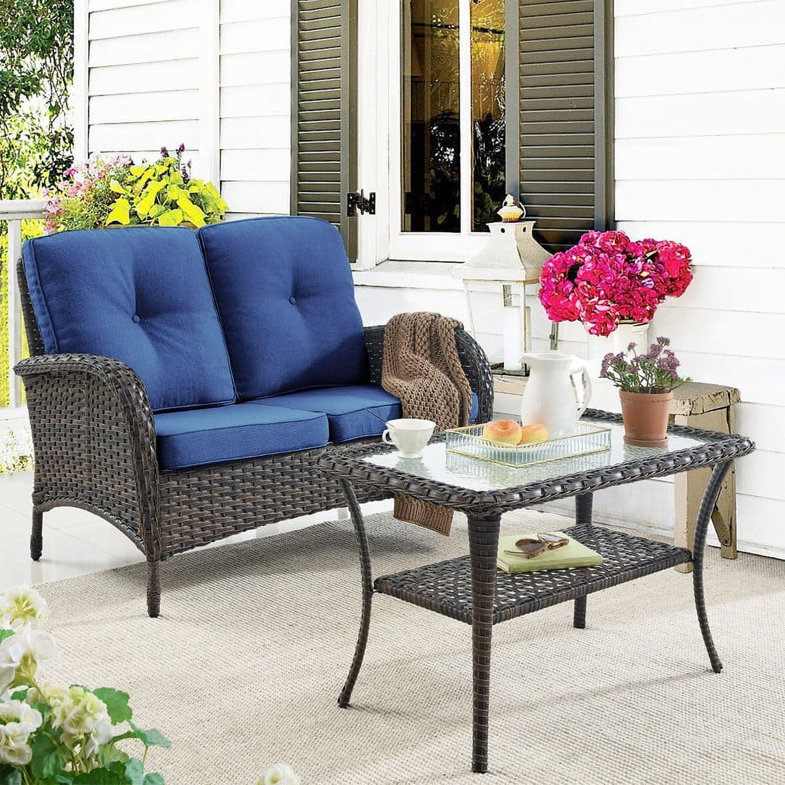PARKWELL 2 Pieces Outdoor Patio Conversation Set ,Rattan Wicker ...