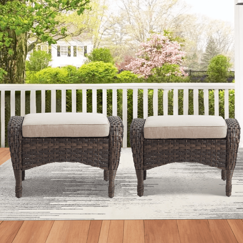 PARKWELL Resin Rattan Wicker Outdoor Patio Foot Stools - Porch Deck ...