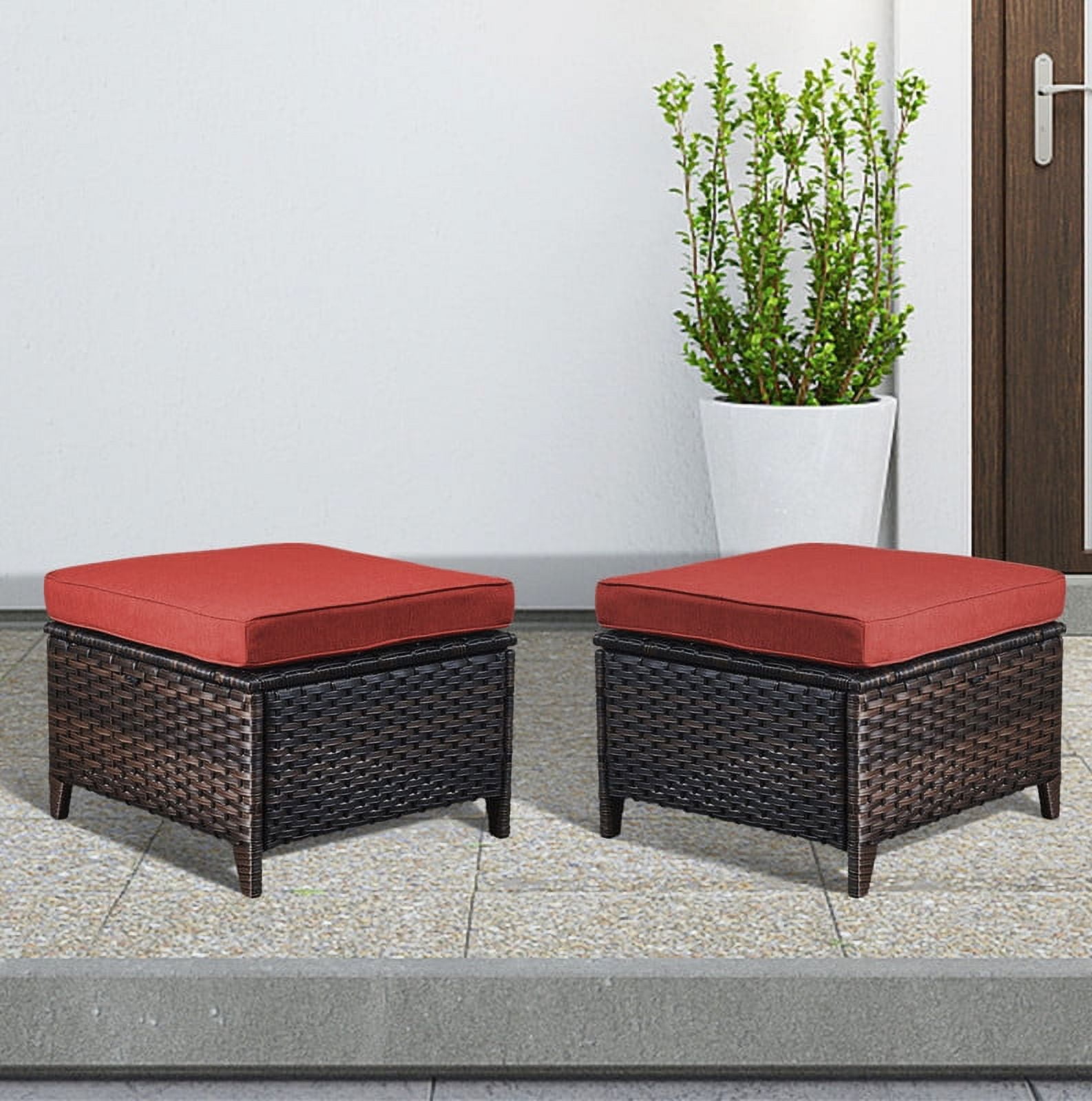 PARKWELL 2PCS Outdoor Wicker Ottoman Patio Rattan Furniture Footrest ...