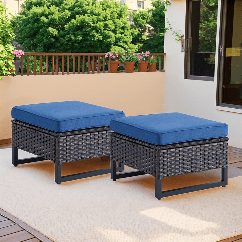 PARKWELL 2PCS Patio Rattan Ottoman Seat Foot Rest Side Table with ...