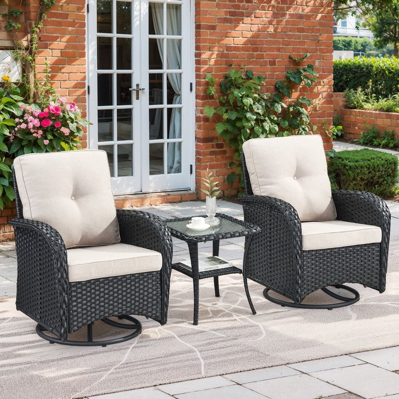 PARKWELL 3-Piece Outdoor Patio Swivel Glider Chairs Set,Wicker High ...