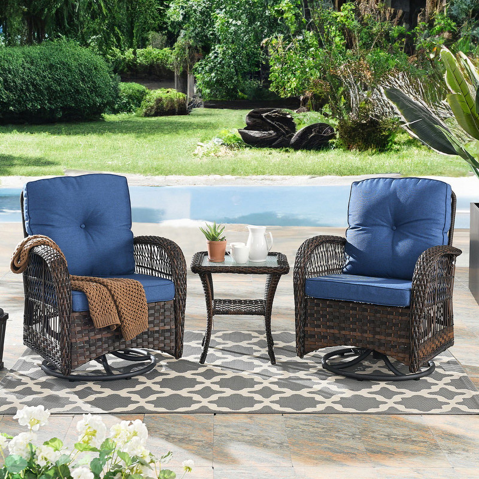 PARKWELL 3-Piece Patio Set - Swivel Gliders with Cushions, Side Table ...