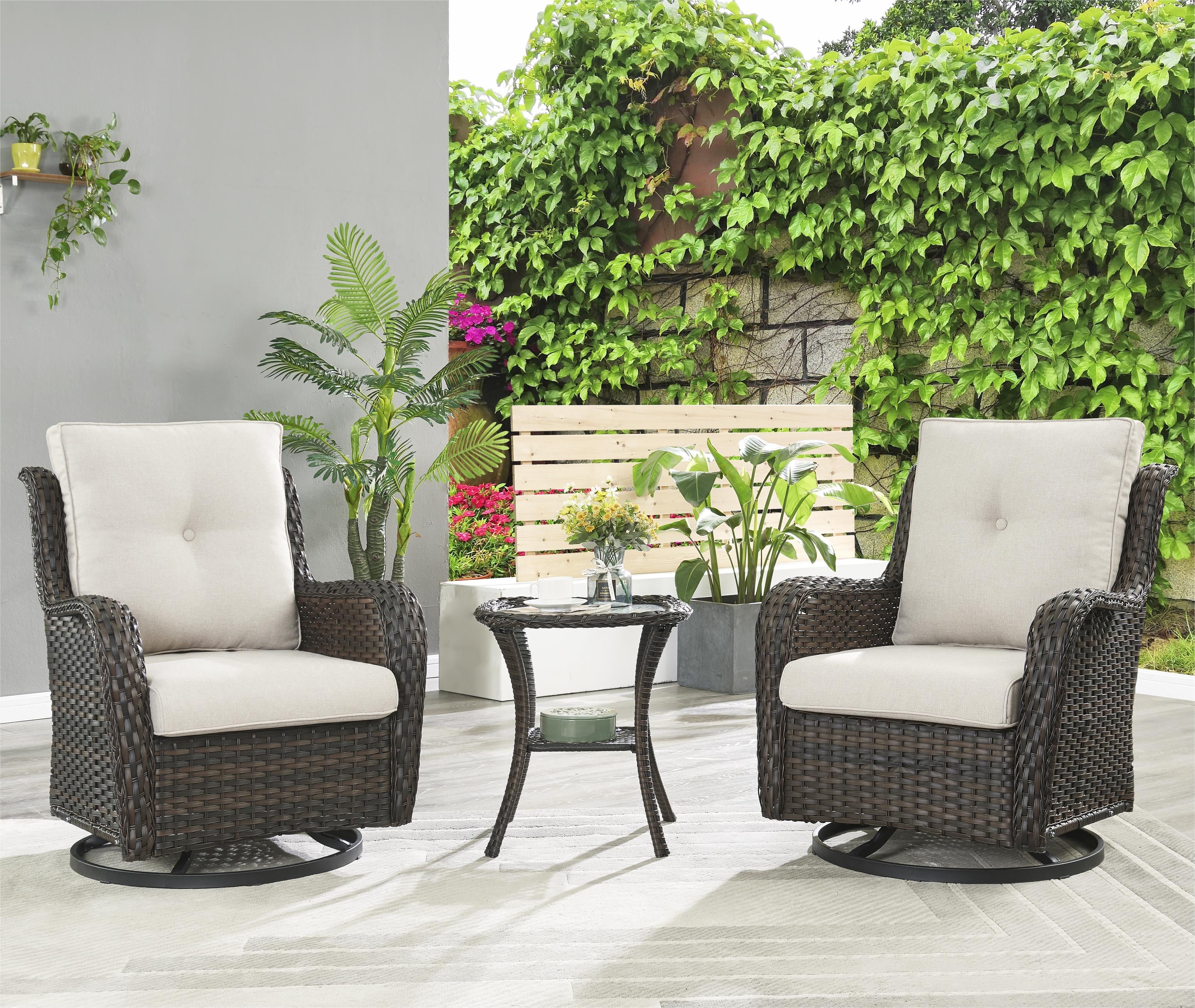 PARKWELL 3-Piece Outdoor Swivel Gliders with Side Table - Patio Wicker ...