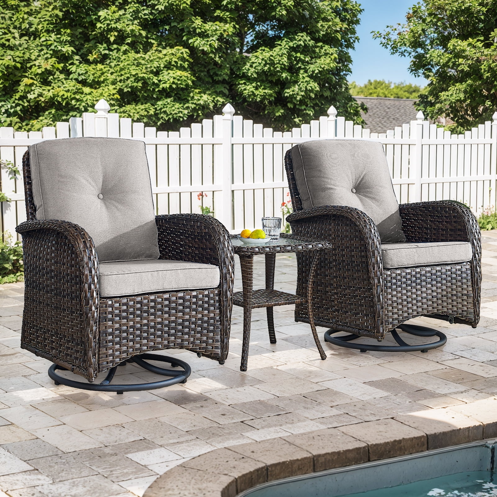 PARKWELL 3-Piece Outdoor Patio Set, Swivel Gliders with Cushions ...