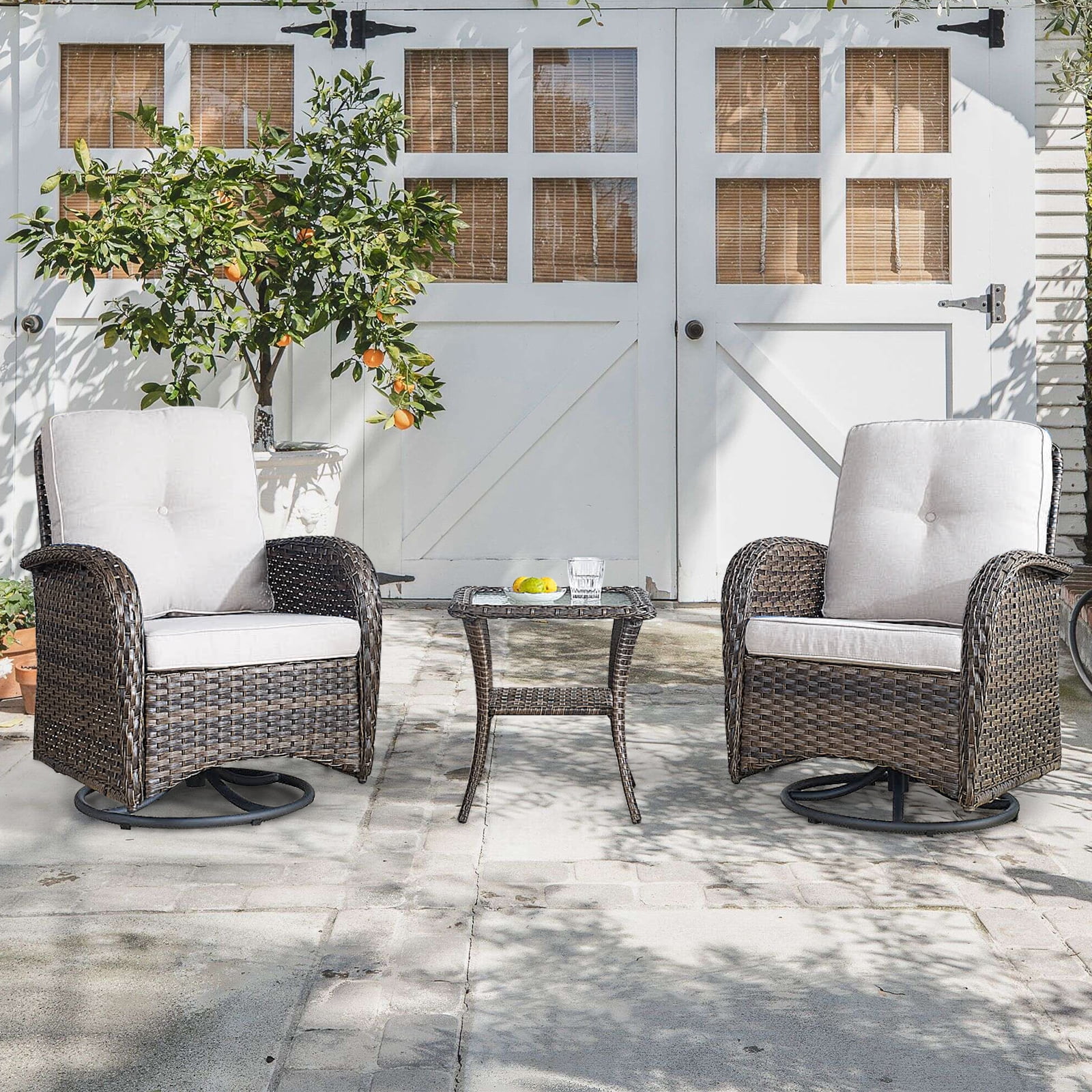 PARKWELL 3-Piece Outdoor Swivel Gliders with Thick Cushions and Side ...