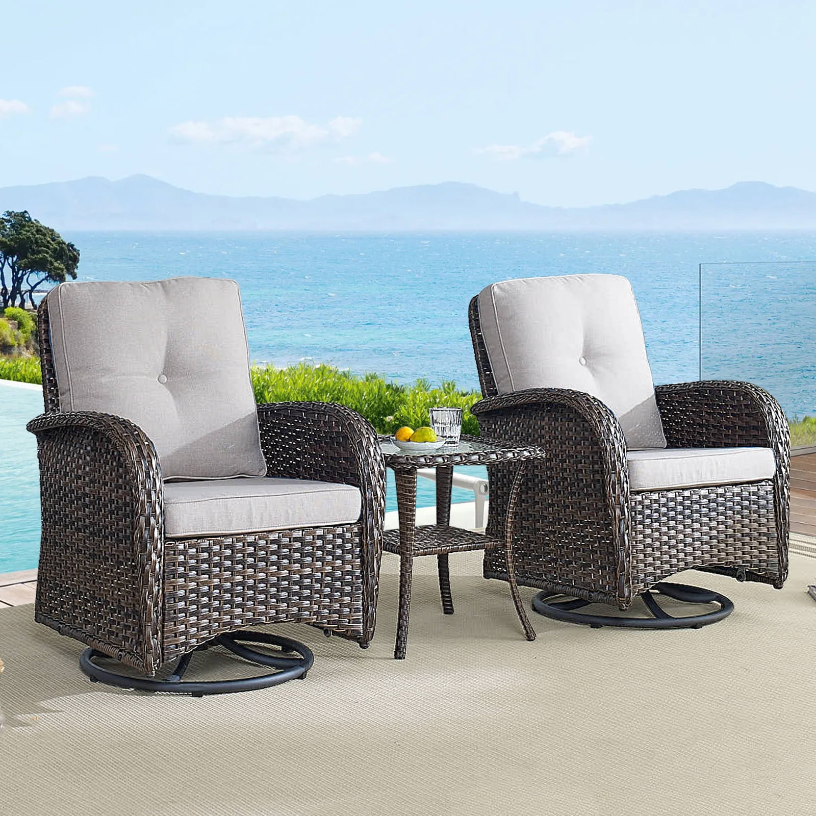 PARKWELL 3-Piece Outdoor Patio Set, Swivel Gliders with Cushions ...