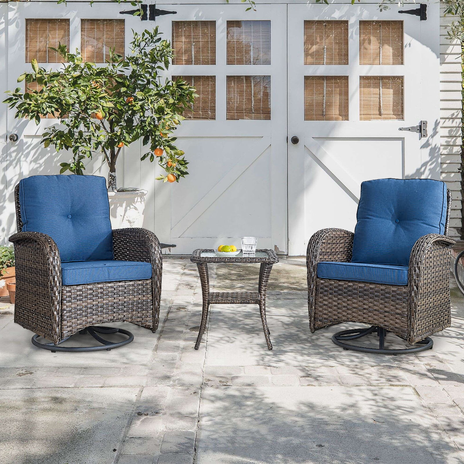 PARKWELL 3-Piece Outdoor Swivel Gliders with Thick Cushions and Side ...