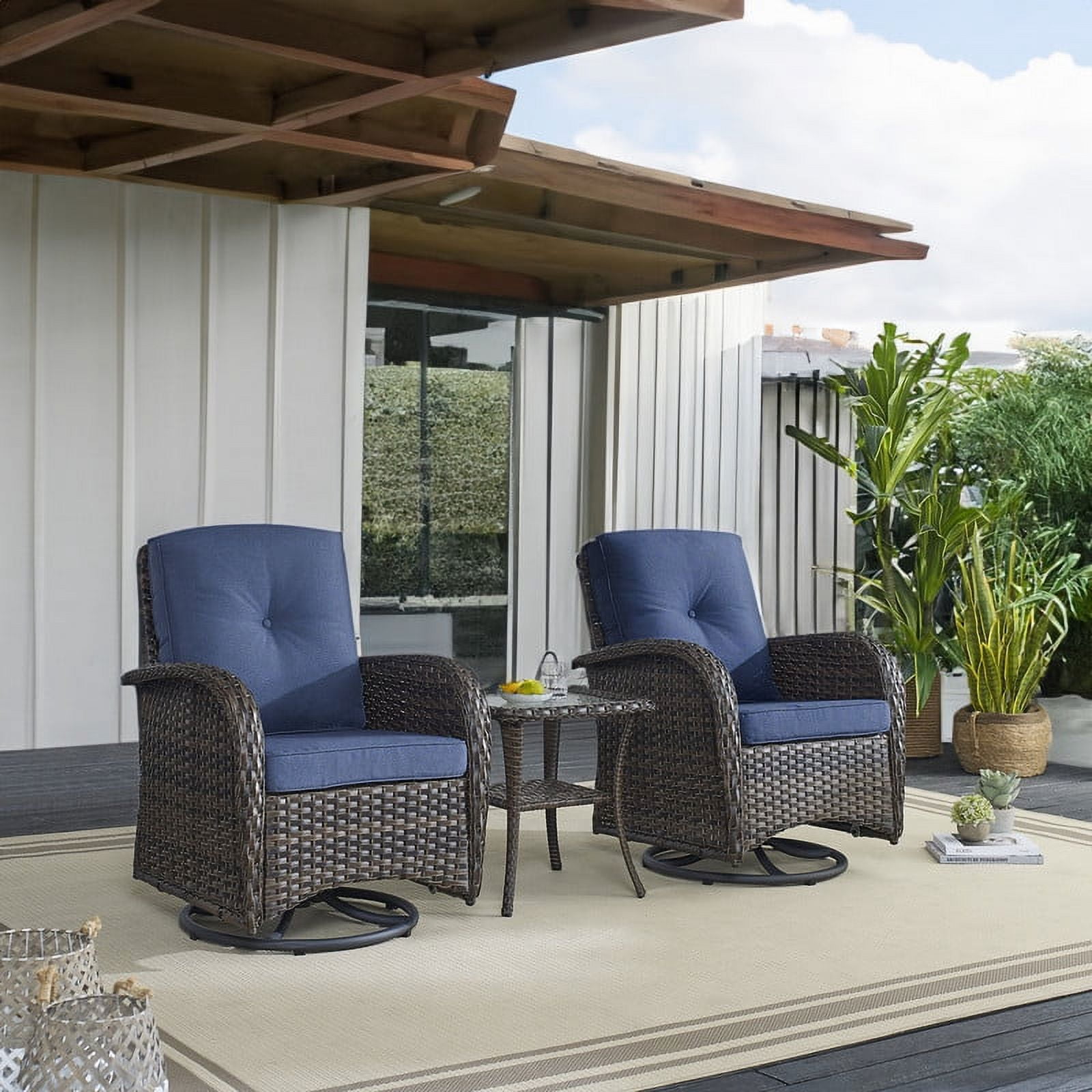 PARKWELL 3-Piece Outdoor Swivel Gliders with Thick Cushions and Side ...