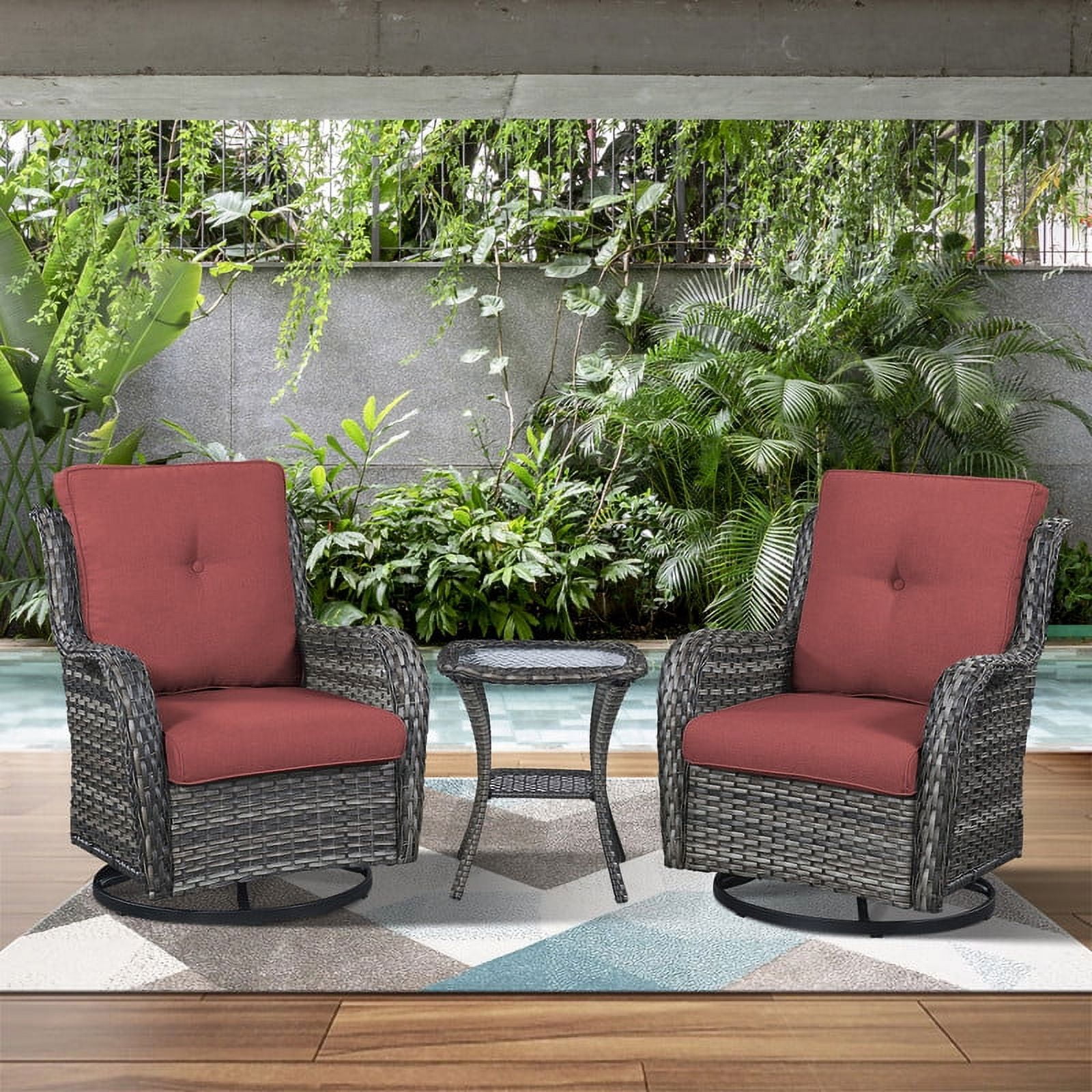 PARKWELL 3-Piece Outdoor Swivel Gliders with Thick Cushions and Side ...