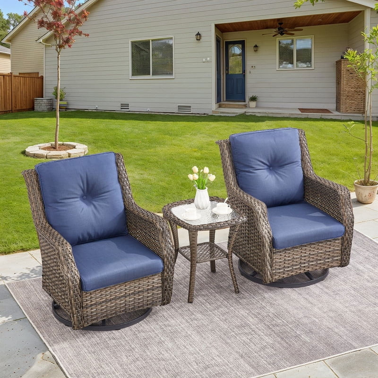 PARKWELL 3-Piece Outdoor Swivel Rocker with Side Table,Patio Wicker ...