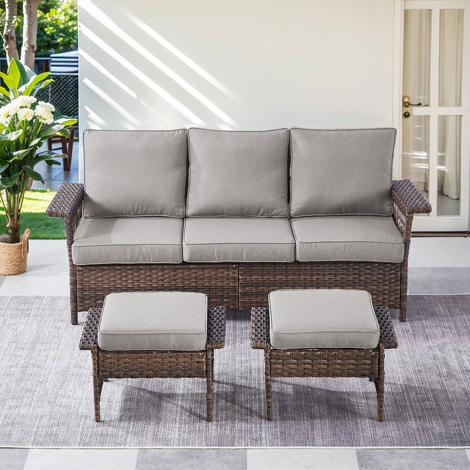 PARKWELL 3-Piece Patio Sofa Couch with Cushioned Ottoman Seat Foot Rest ...