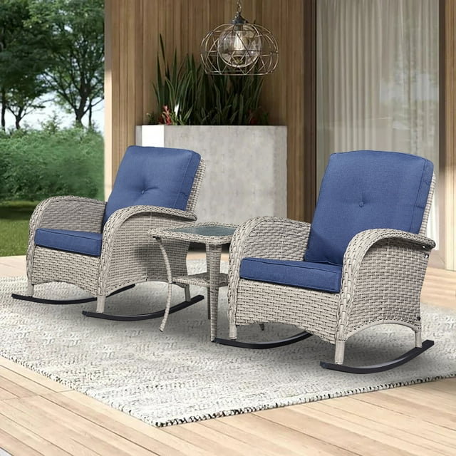 PARKWELL 3-Piece Outdoor Patio Bistro Set - Wicker Rocking Chair, Side ...