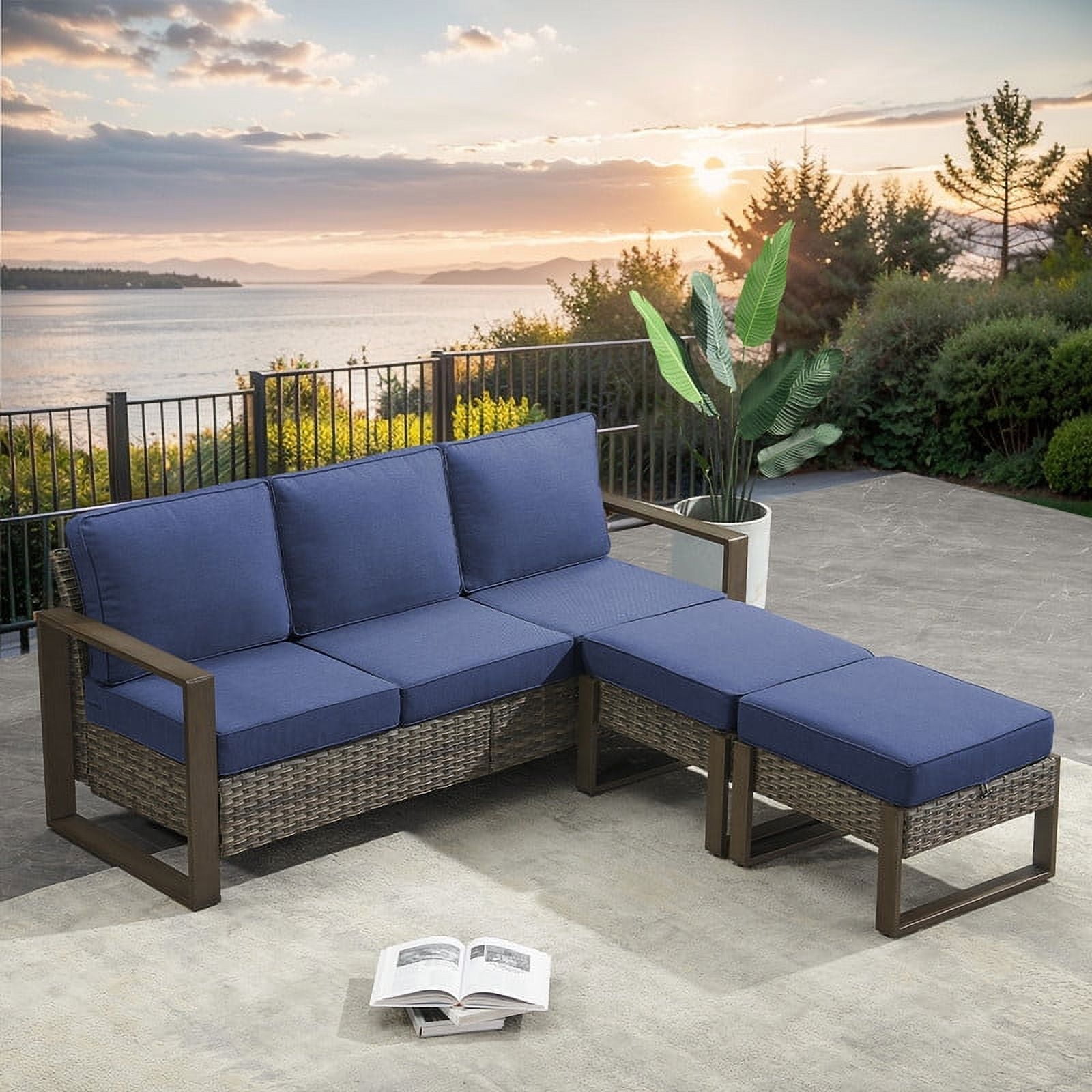 PARKWELL 3 Pieces Outdoor Patio Sofa Furniture Set,All-Weather Wicker ...