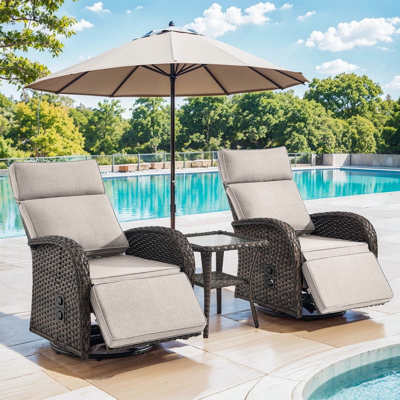 PARKWELL 3 Pieces Outdoor Recliner Chair Set,Patio 360° Swivel ...