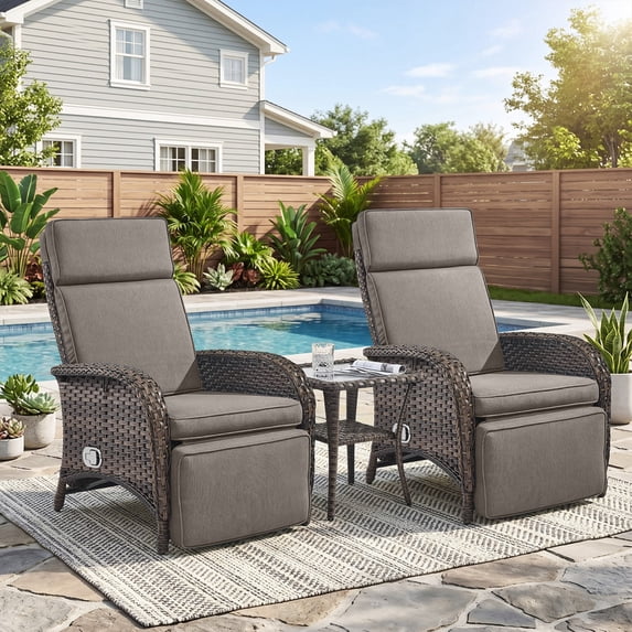 PARKWELL 3 Pieces Outdoor Recliner Chair Set,Patio Reclining Lounge ...