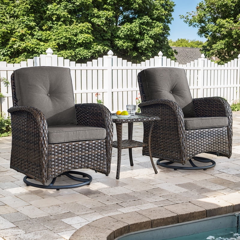 PARKWELL 3 Pieces Outdoor Swivel Gliders Rocker Set,High Back Wicker ...