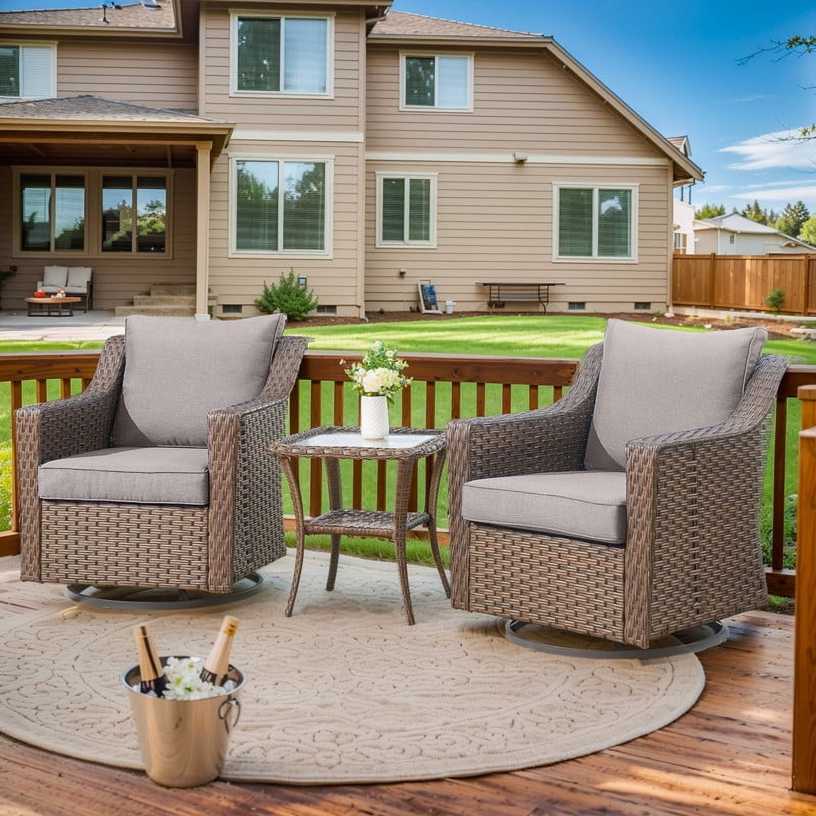 PARKWELL 3 Pieces Patio Bistro Furniture Set with Swivel Gliders and ...