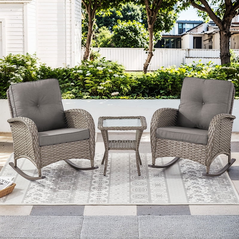 PARKWELL 3 Pieces Wicker Patio Set Outdoor Rocking Chair with Table,All ...