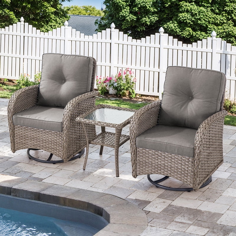 PARKWELL 3 Pieces Wicker Patio Set Outdoor Swivel Glider Chair with ...