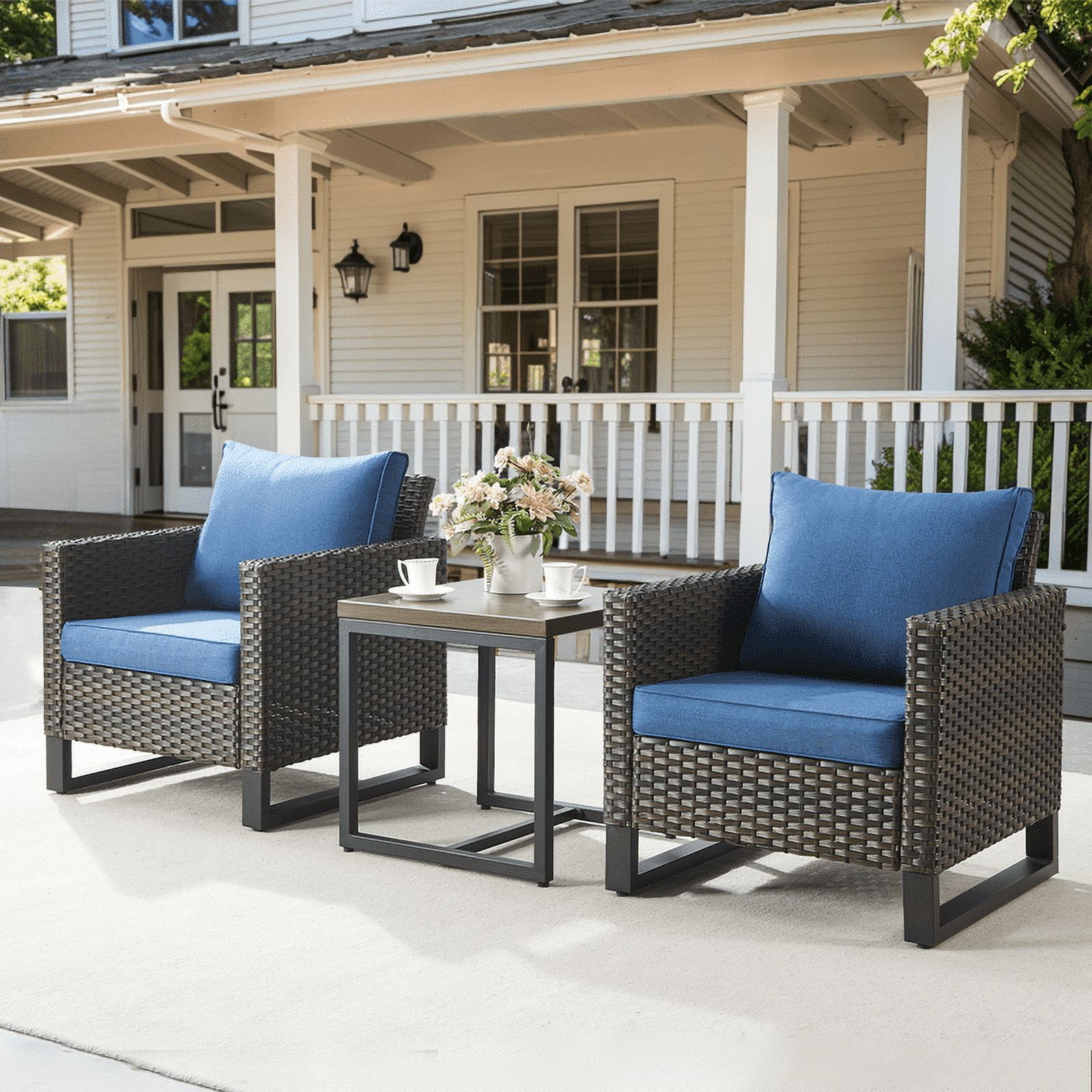 PARKWELL 3PCS Outdoor Wicker Chair Set with Coffee Table,Patio Rattan ...