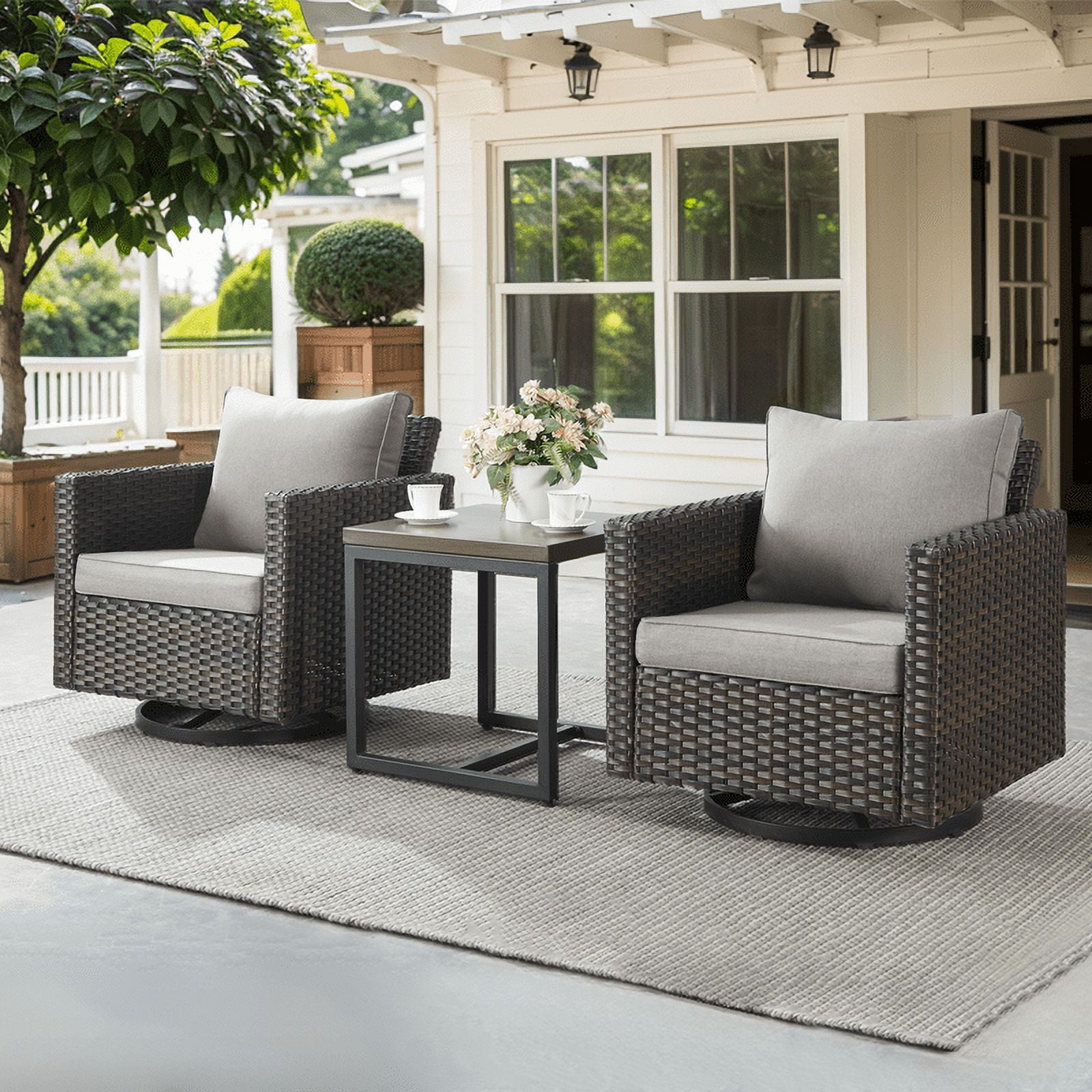 PARKWELL Patio Furniture Set: 3PCS Wicker Swivel Rocking Chairs ...