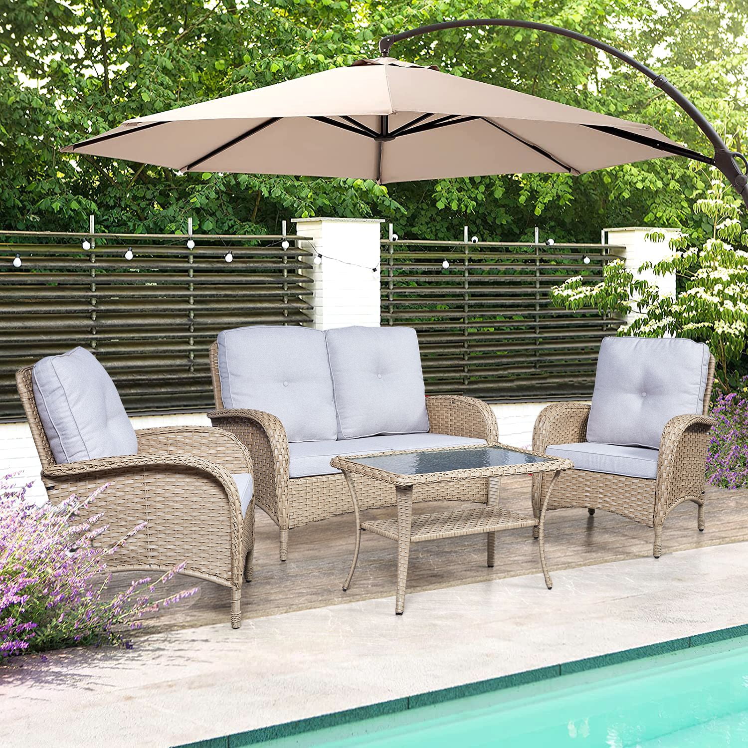PARKWELL 4-Piece Outdoor Patio Conversation Furniture Set for Backyard ...