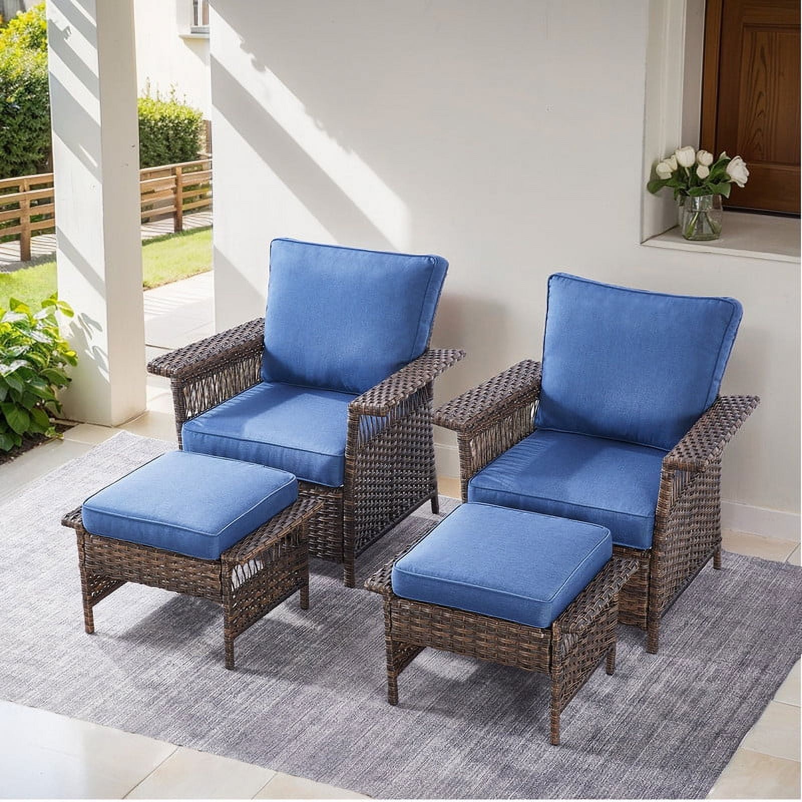 PARKWELL 4-Piece Outdoor Wicker Cushioned Lounge Chair with Ottoman ...