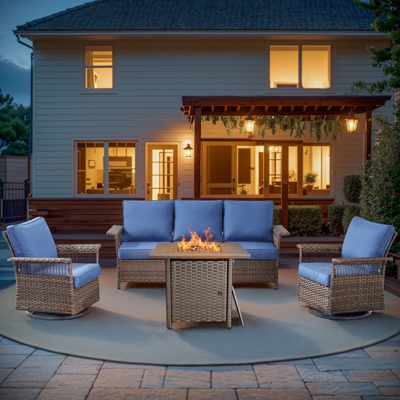 PARKWELL 4 Pieces Patio Furniture Set with Fire Pit Table, Outdoor All ...