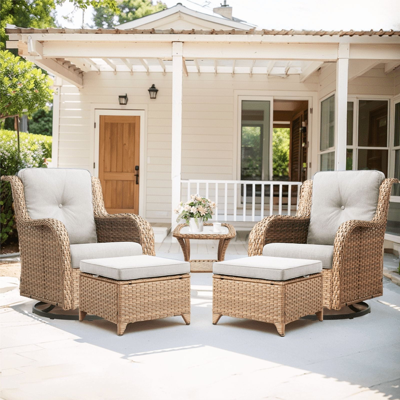 PARKWELL 5-Piece Outdoor Wicker Conversation Set with Swivel Gliders ...