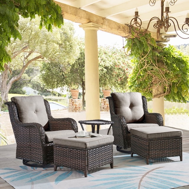PARKWELL 5-Piece Outdoor Set with Swivel Gliders, Ottomans, Table ...
