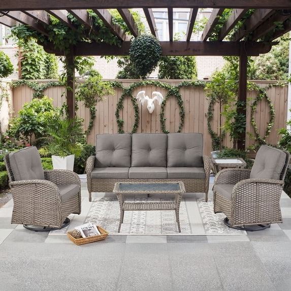 PARKWELL 5-Piece Outdoor Patio Conversation Set,Wicker 5-Seat High Back ...