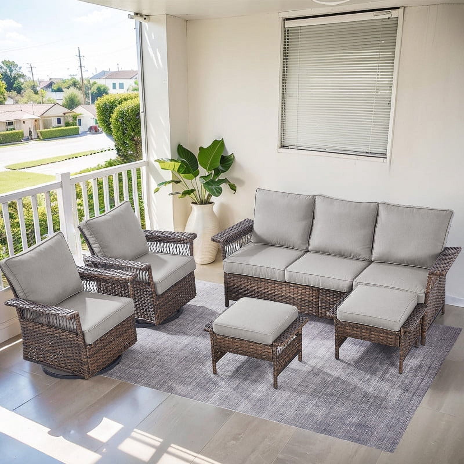PARKWELL 5-Piece Outdoor Sectional Sofa Set with 3-Seat Sofa,2 Swivel ...