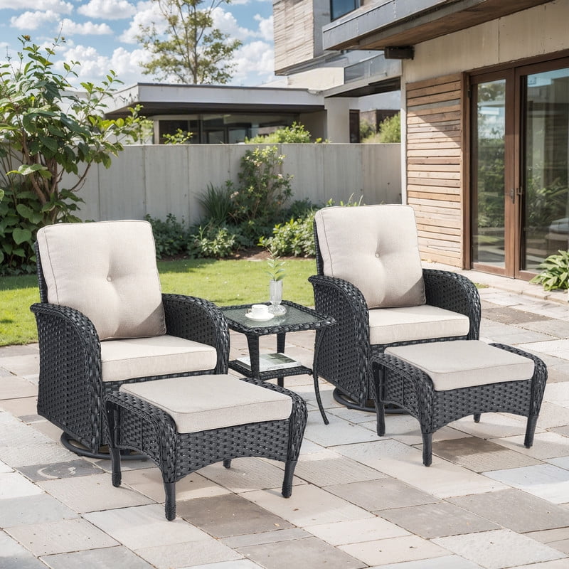 PARKWELL 5-Piece Outdoor Swivel Glider Chairs with Ottomans and Side ...