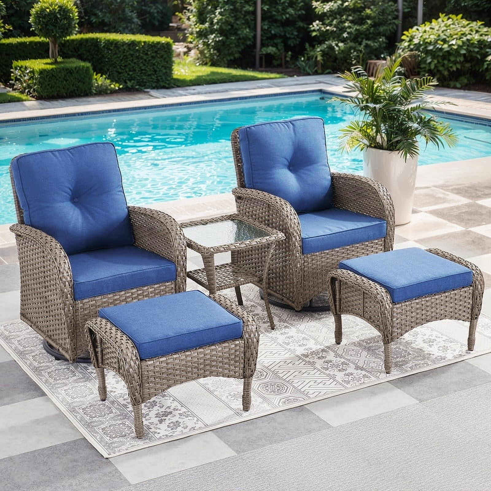 PARKWELL 5-Piece Outdoor Swivel Glider Chairs with Ottomans and Side ...