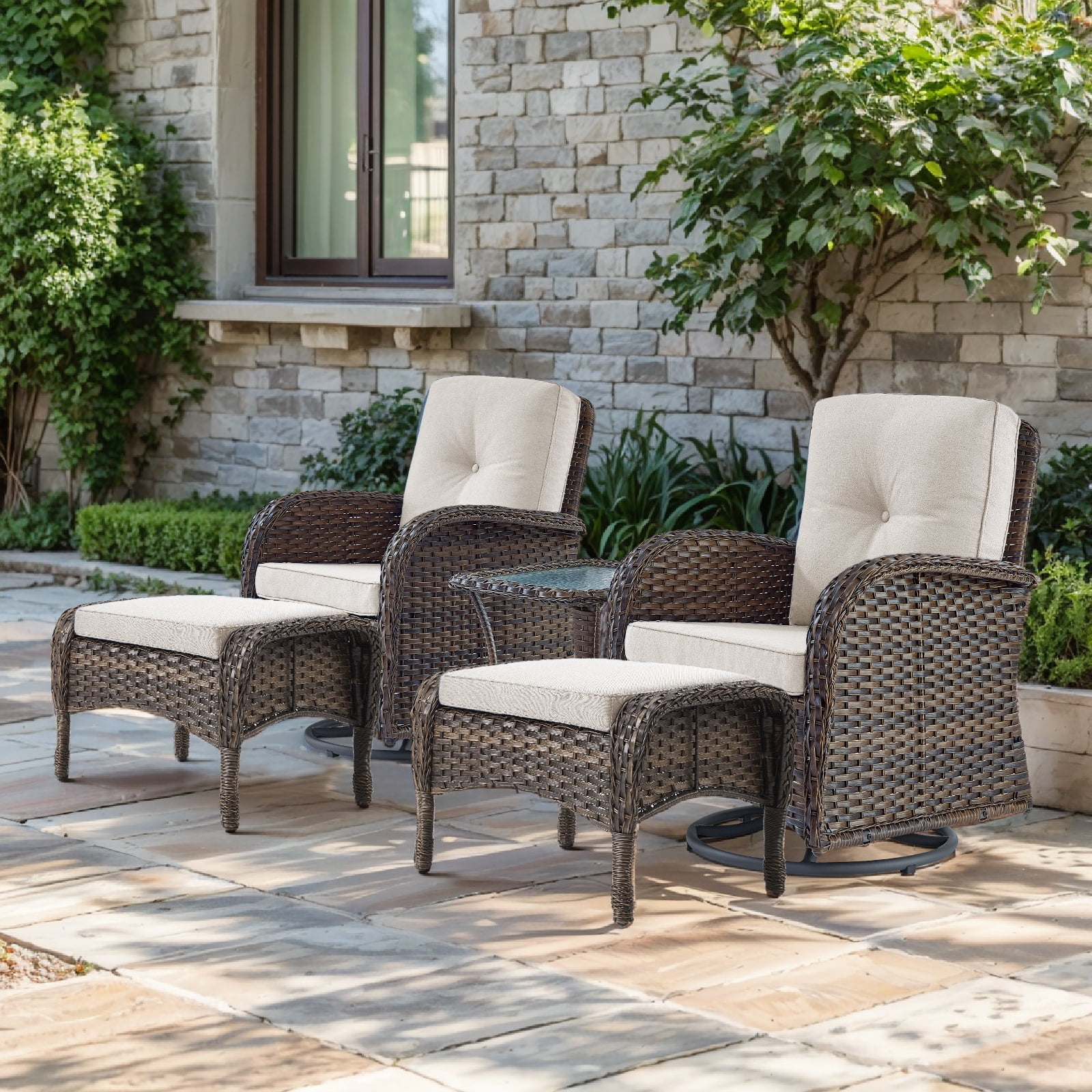 PARKWELL 5-Piece Outdoor Swivel Set, Foot Rest, Side Table, 360° Glider ...