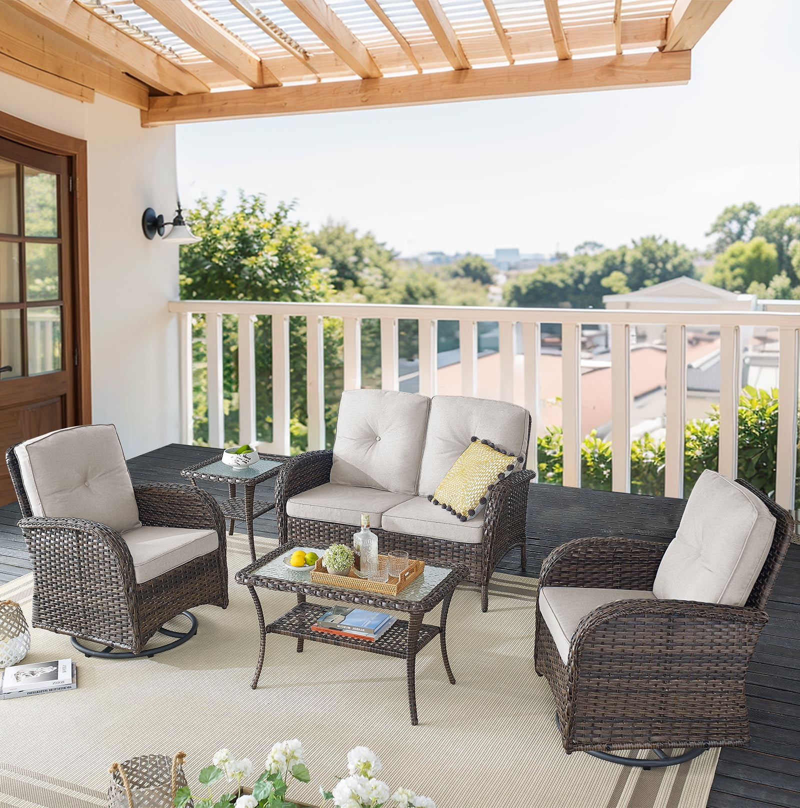 Free Shipping! PARKWELL 5-Piece Wicker Patio Set with Swivel Rockers ...