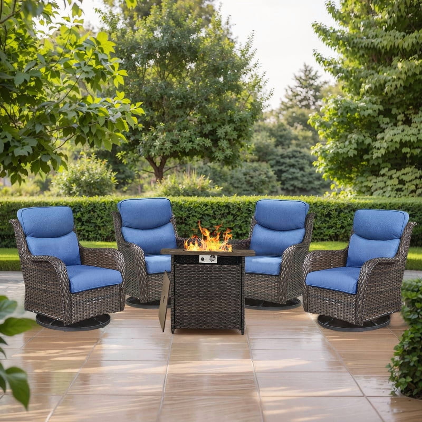 PARKWELL 5 Piece Patio Furniture Set with 4 Wicker Chairs Swivel Glider ...