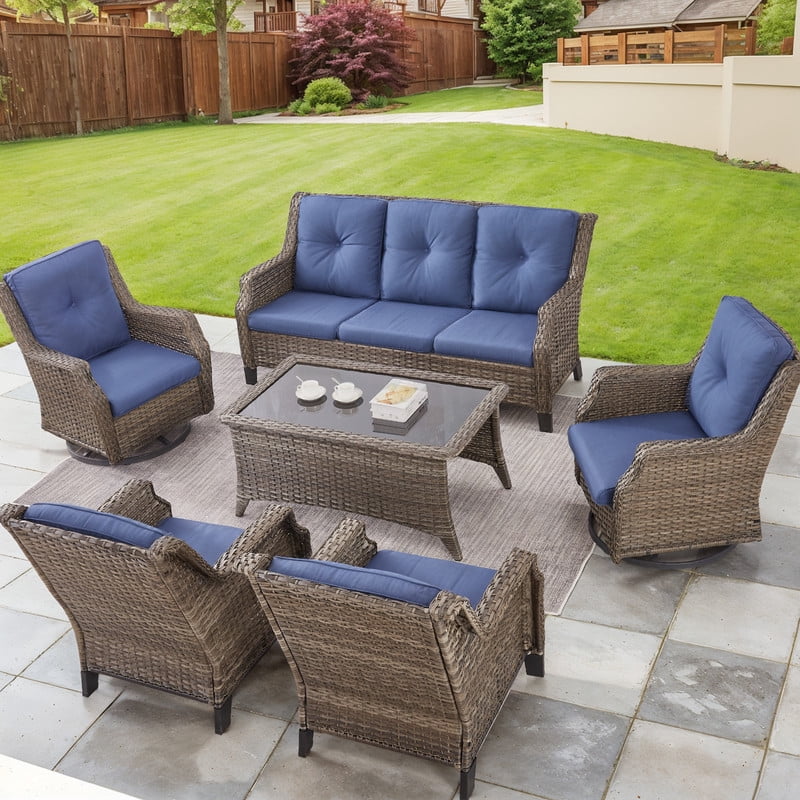 PARKWELL 6-Piece Outdoor Conversation Sets, Patio 3 Seater Sofa with ...