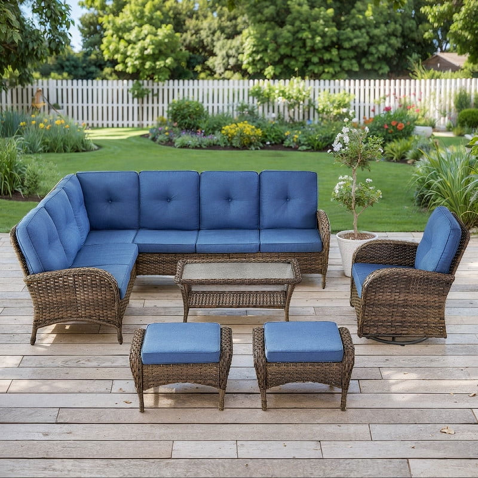 PARKWELL 6-Piece Outdoor Sectional Furniture Set,Patio Wicker L Shaped ...