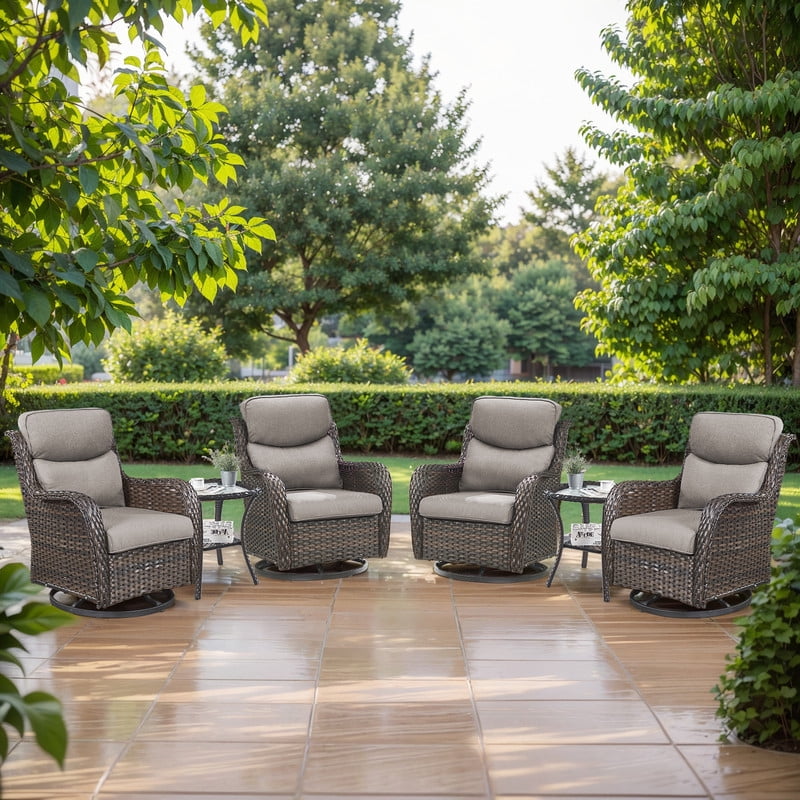 PARKWELL 6-Piece Patio Wicker Chairs Swivel Rocker Set,Outdoor High ...