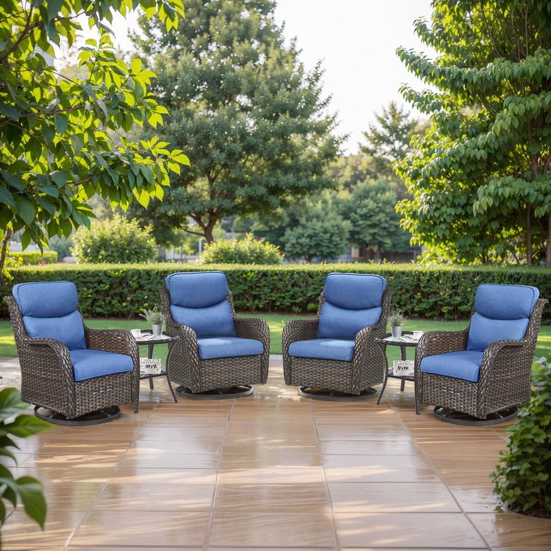 PARKWELL 6-Piece Patio Wicker Chairs Swivel Rocker Set,Outdoor High ...