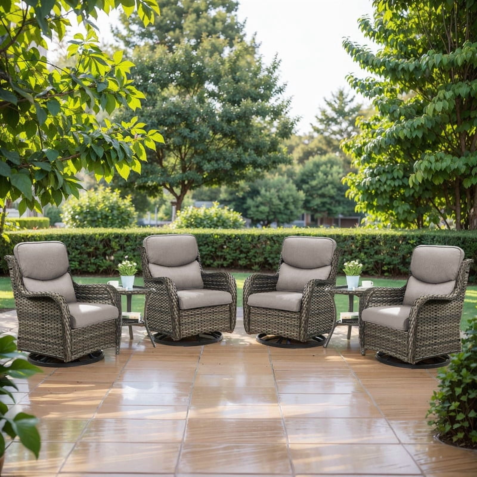 PARKWELL 6-Piece Patio Wicker Chairs Swivel Rocker Set,Outdoor High ...
