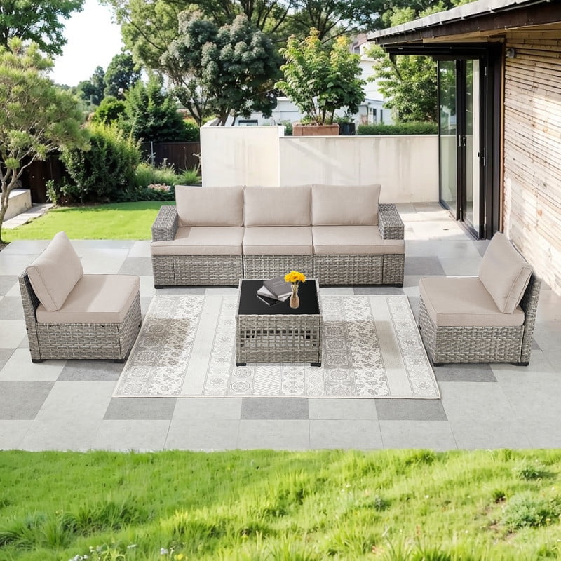 PARKWELL 6 Pieces Outdoor Modular Furniture Sets,Patio Sectional Sofa Set with Coffee Table,All ...