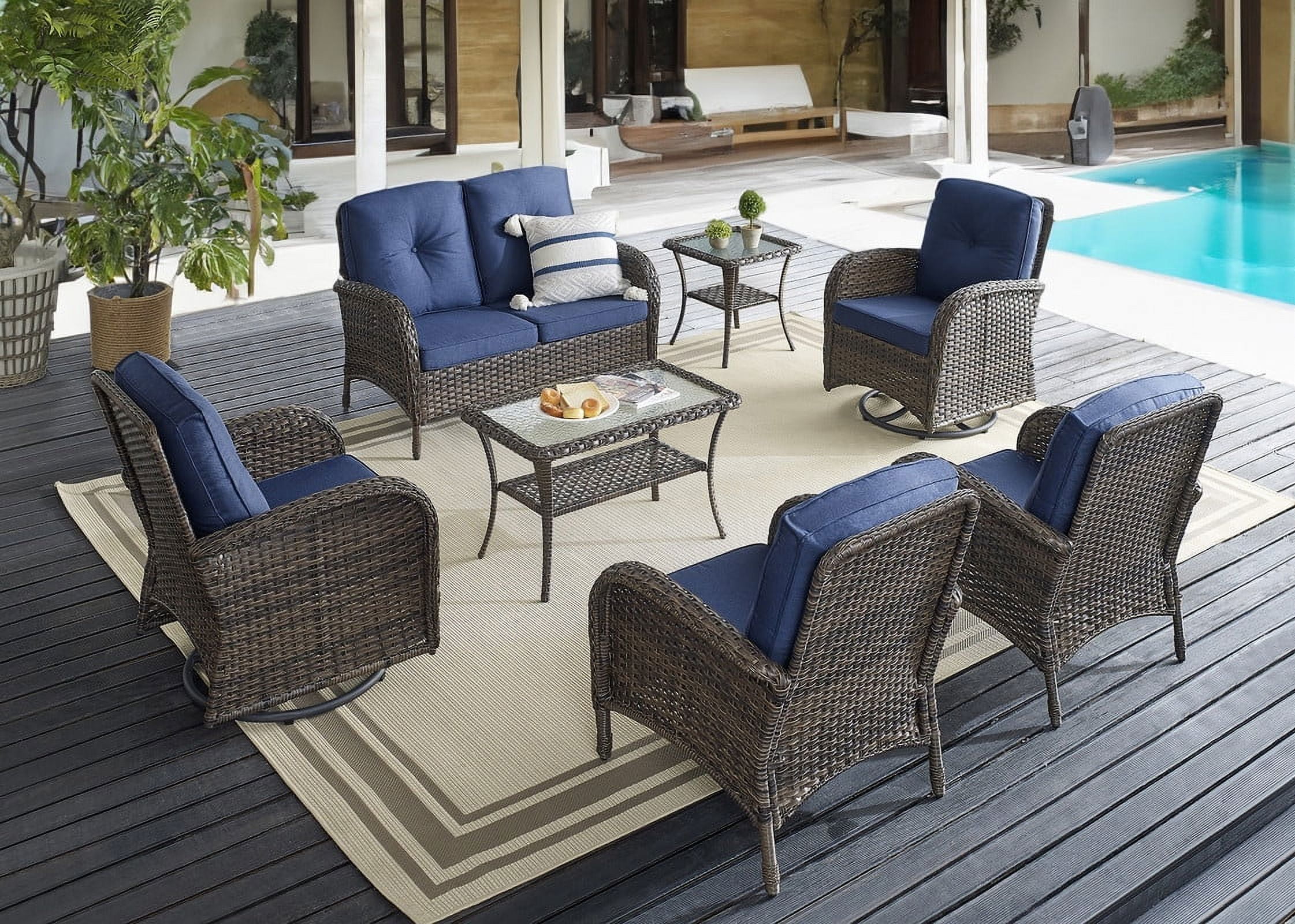 PARKWELL 7-Piece Outdoor Seating Set,Wicker Swivel Gliders with Coffee ...