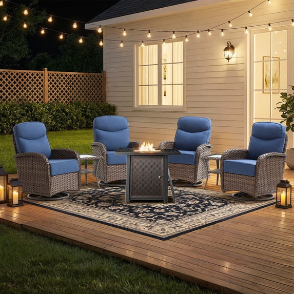 PARKWELL 7-Piece Outdoor Patio Furniture Set with Fire Pit Table, High ...