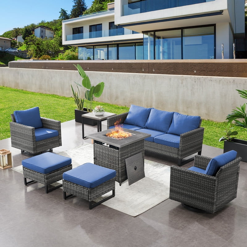 PARKWELL 7 Piece Outdoor Patio Furniture Set with Fire Pit Table,Rattan ...