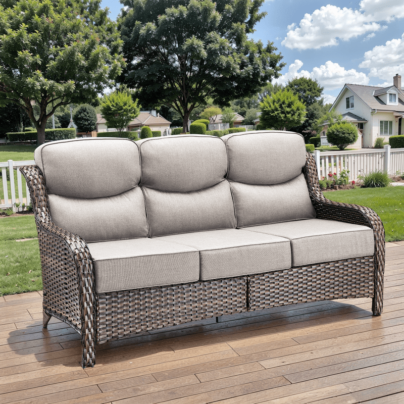 PARKWELL 73" Outdoor Patio High Back Sofa,All-Weather Rattan Oversized ...