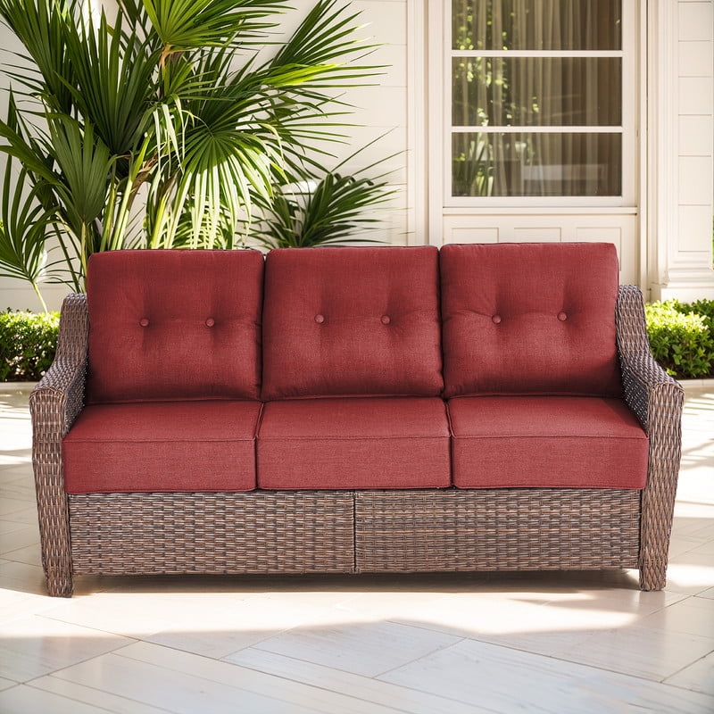 PARKWELL 75" Outdoor Patio Sofa,All-Weather Rattan Oversized 3-Seater ...